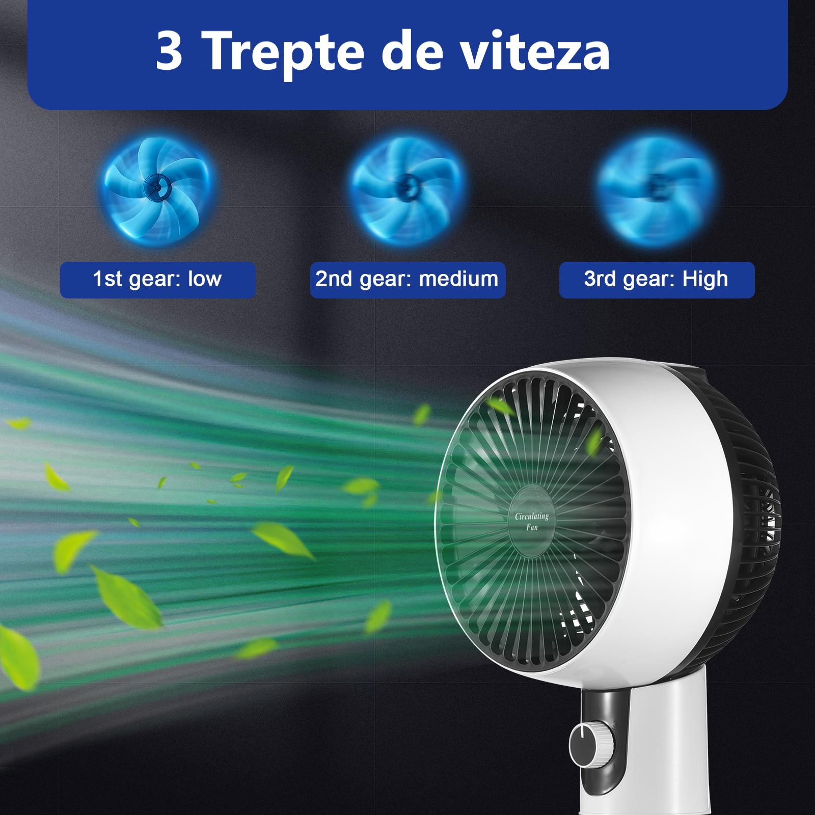 Ventilator cu picior, 3 trepte de viteza, 40W, cu circulatie a aerului ...
